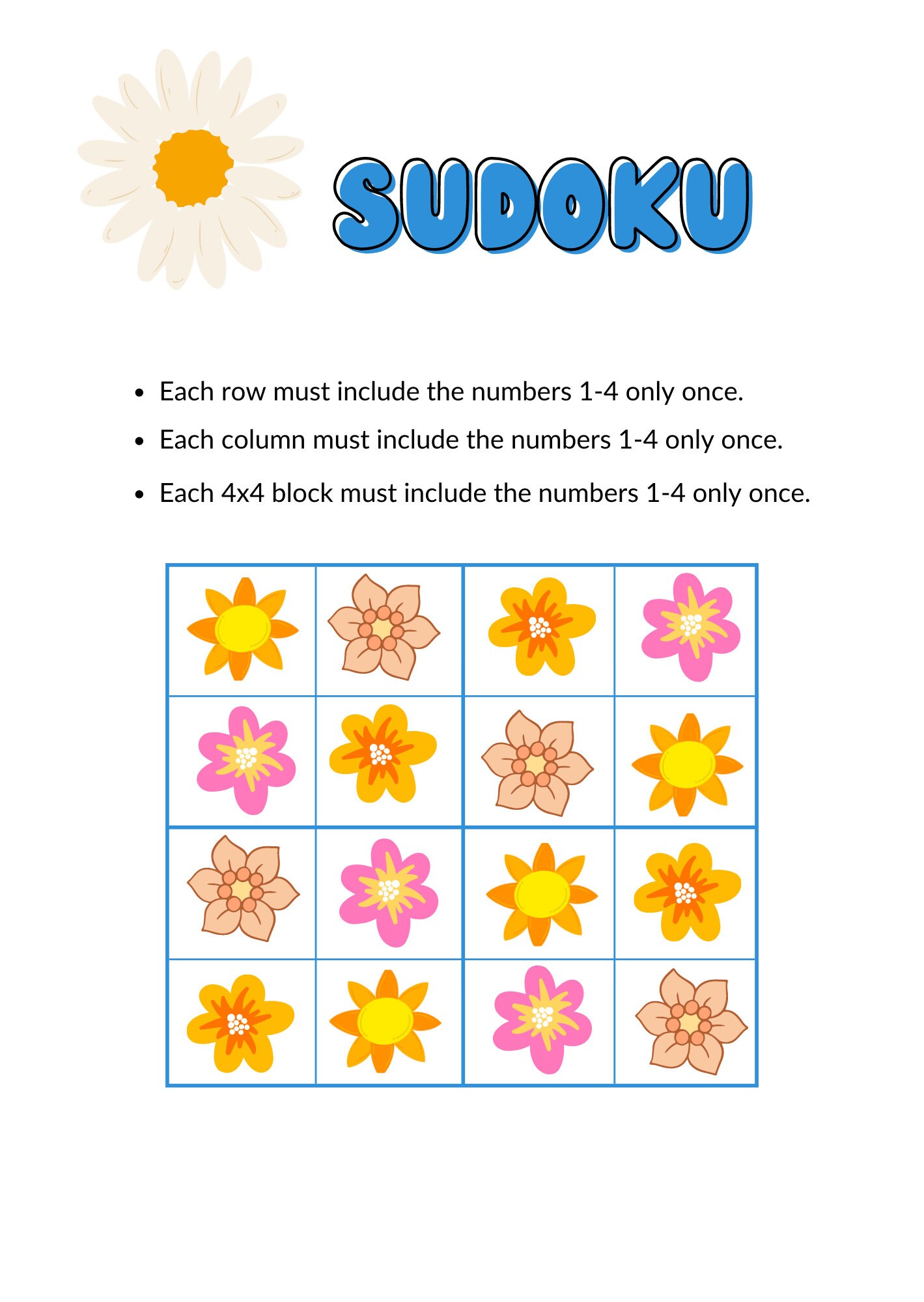 Sudoku for Kids, 8 Sudoku Set, Flowers Sudoku - Etsy