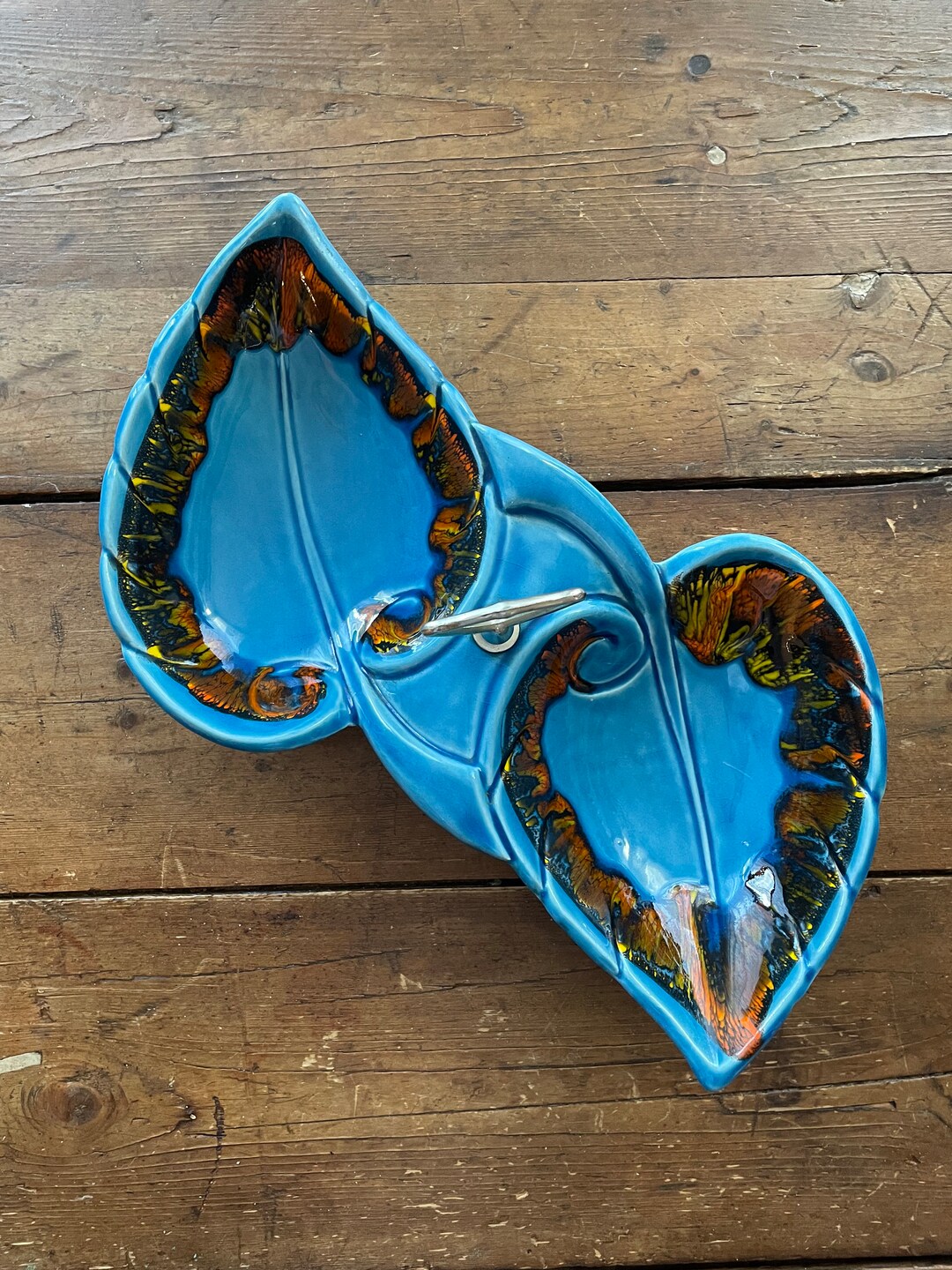 Vintage Blue Ceramic Divided Dish With Handle With Yellow - Etsy