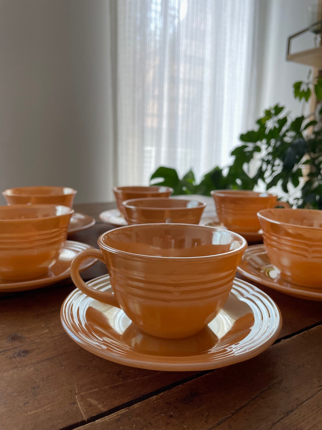 Fire King Tea Set. Tea Cup With Saucer, Fire King Peach Lustre ...