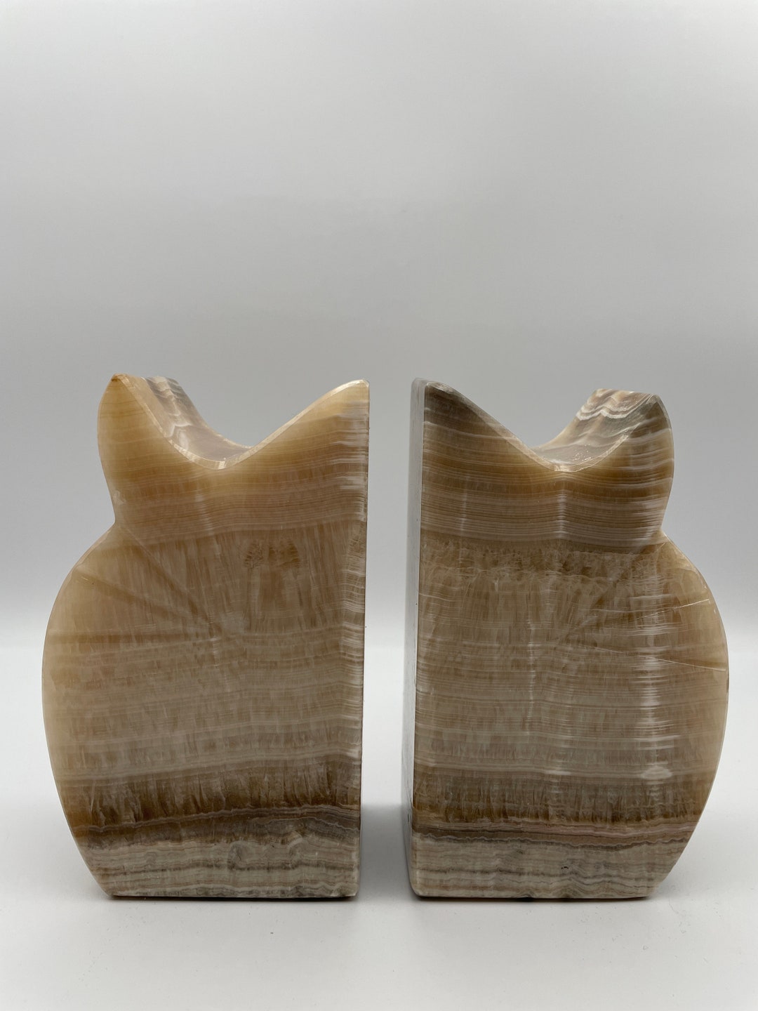 Owl Shaped Onyx Bookends. Greige. Albaster Bookends, Vintage Onyx Decor ...