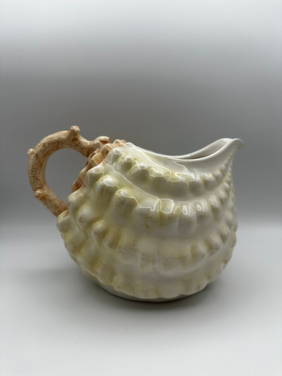 Ceramic Shell Shaped Pitcher With Handle Tones of Beige and Pink ...