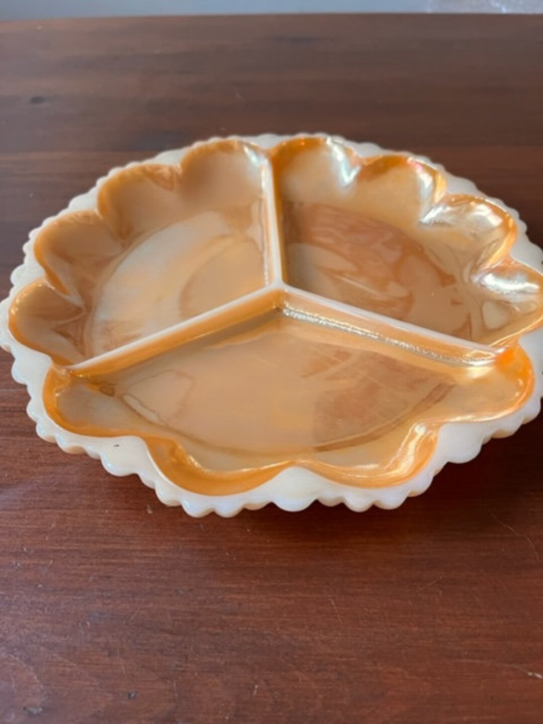 Relish Plate Divided Glass Plate Peach Iridescent Anchor - Etsy