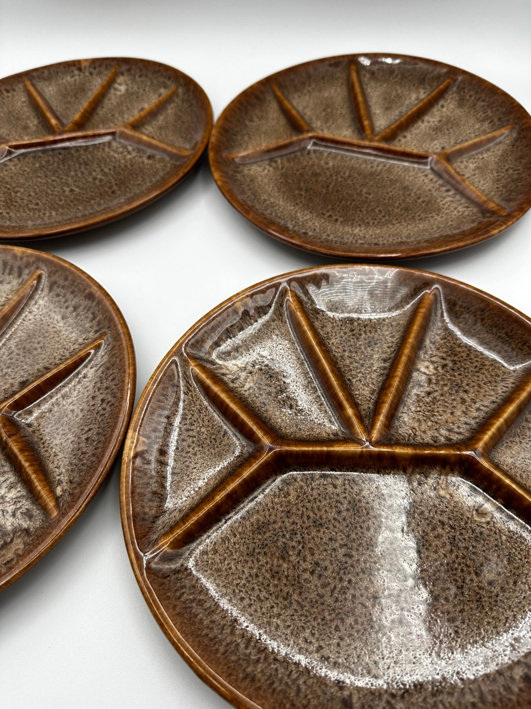 Set of 4 Vintage Brown Fondue Plates, Brown Ceramic Plates, Vintage ...