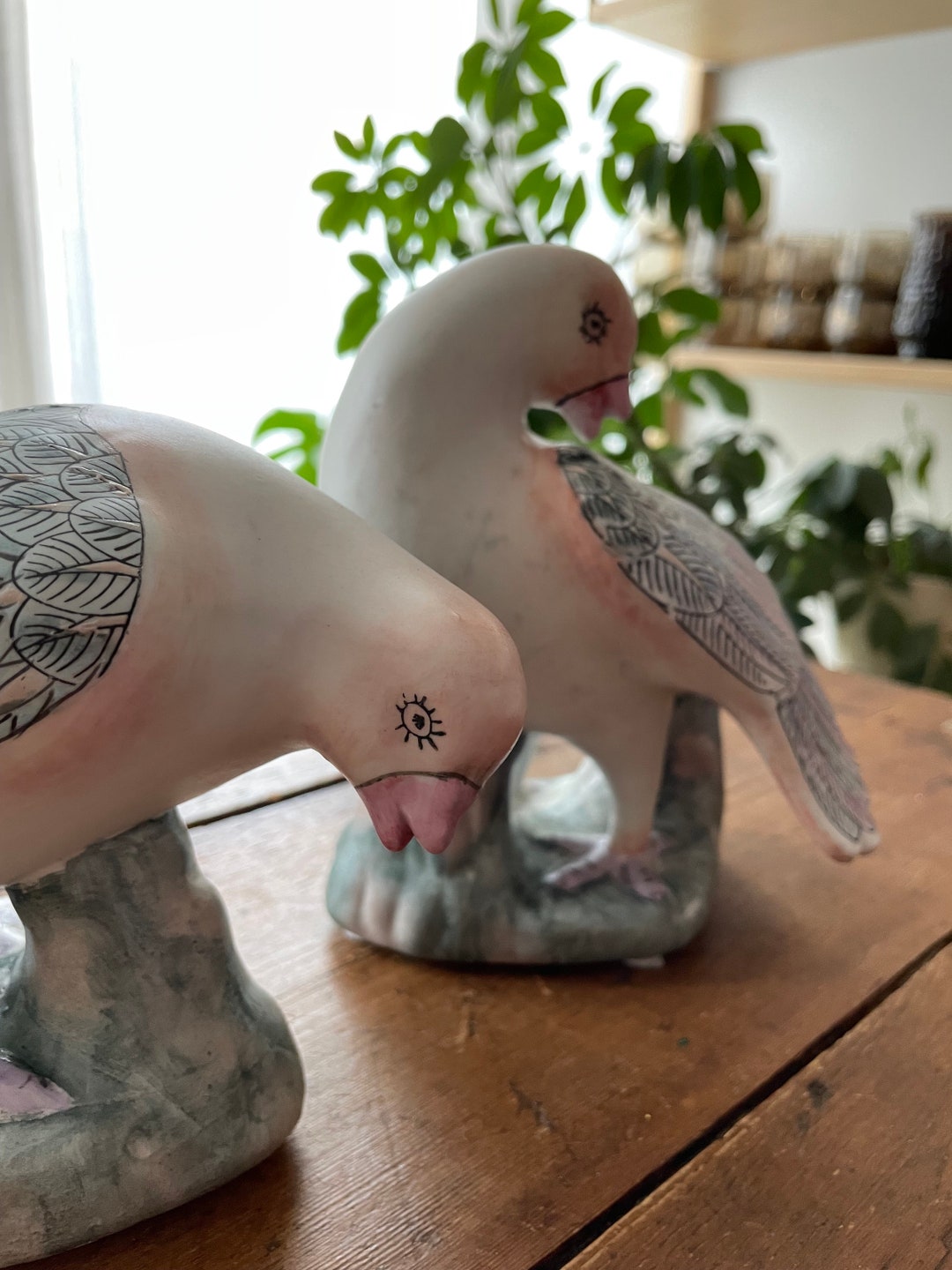 Pair of WBI Pastel Dove Figurine Statue Chinoiserie Ceramic - Etsy