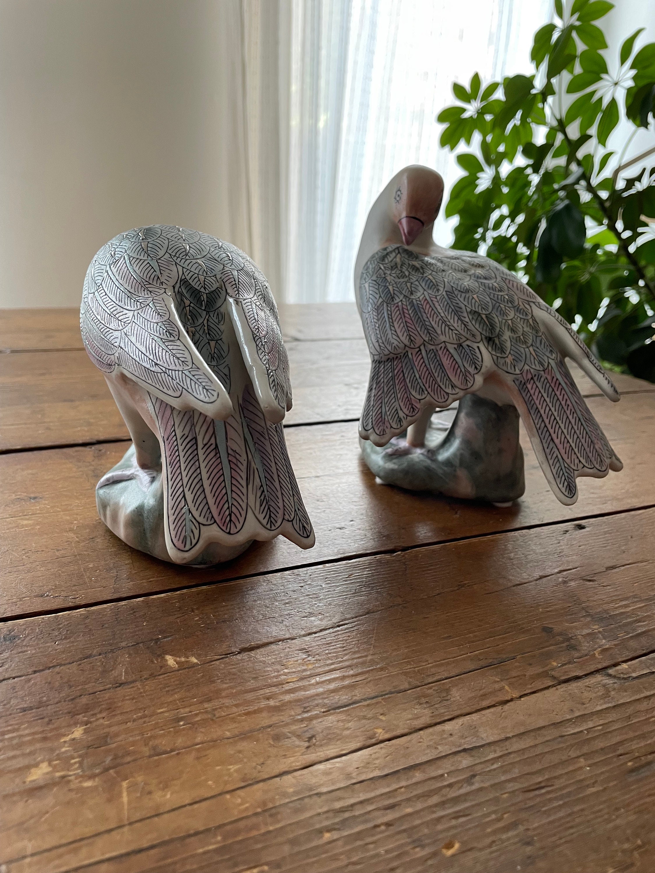 Pair of WBI Pastel Dove Figurine Statue Chinoiserie Ceramic - Etsy