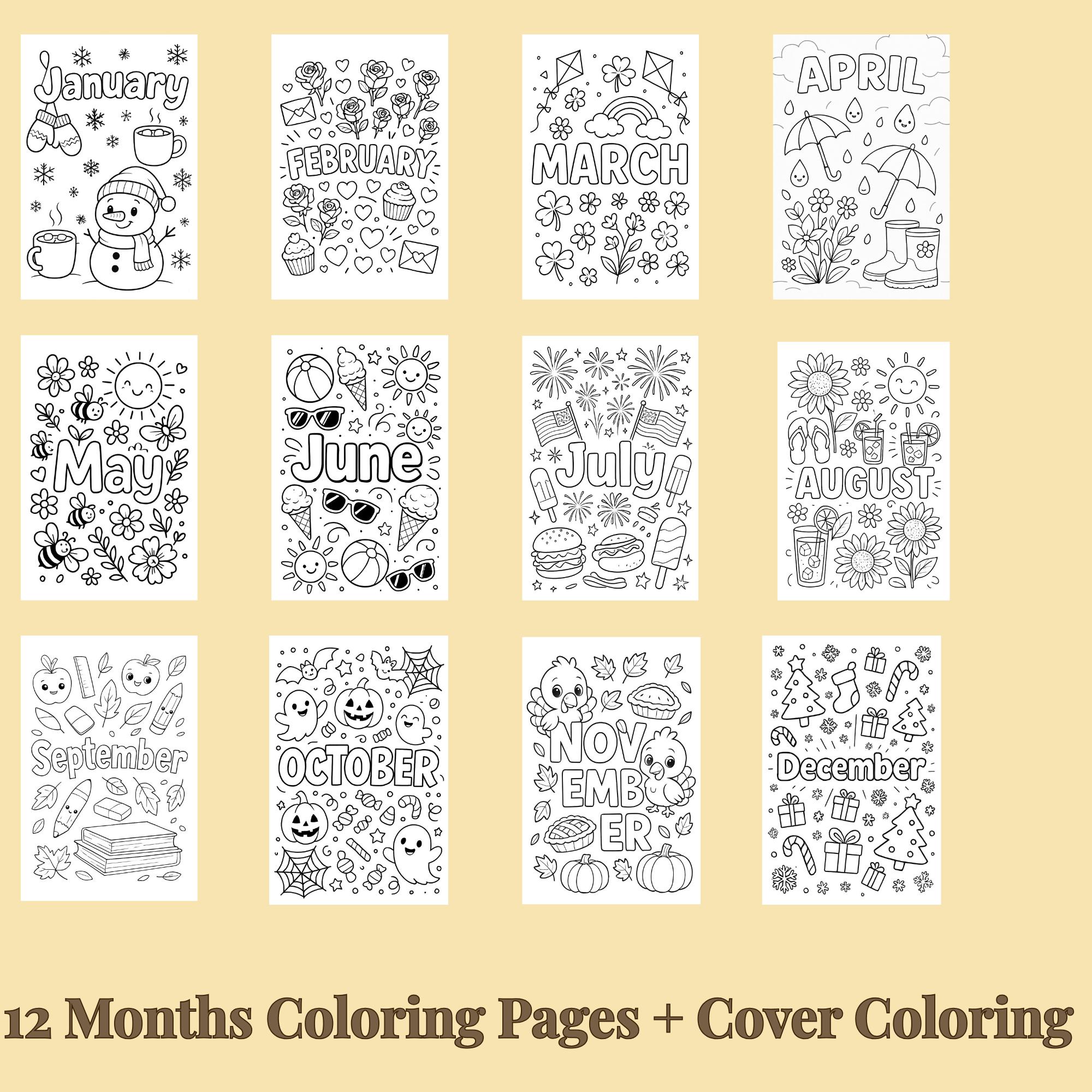 Seasonal Coloring Book: 12 Months Printable Activity Pages (PDF ...