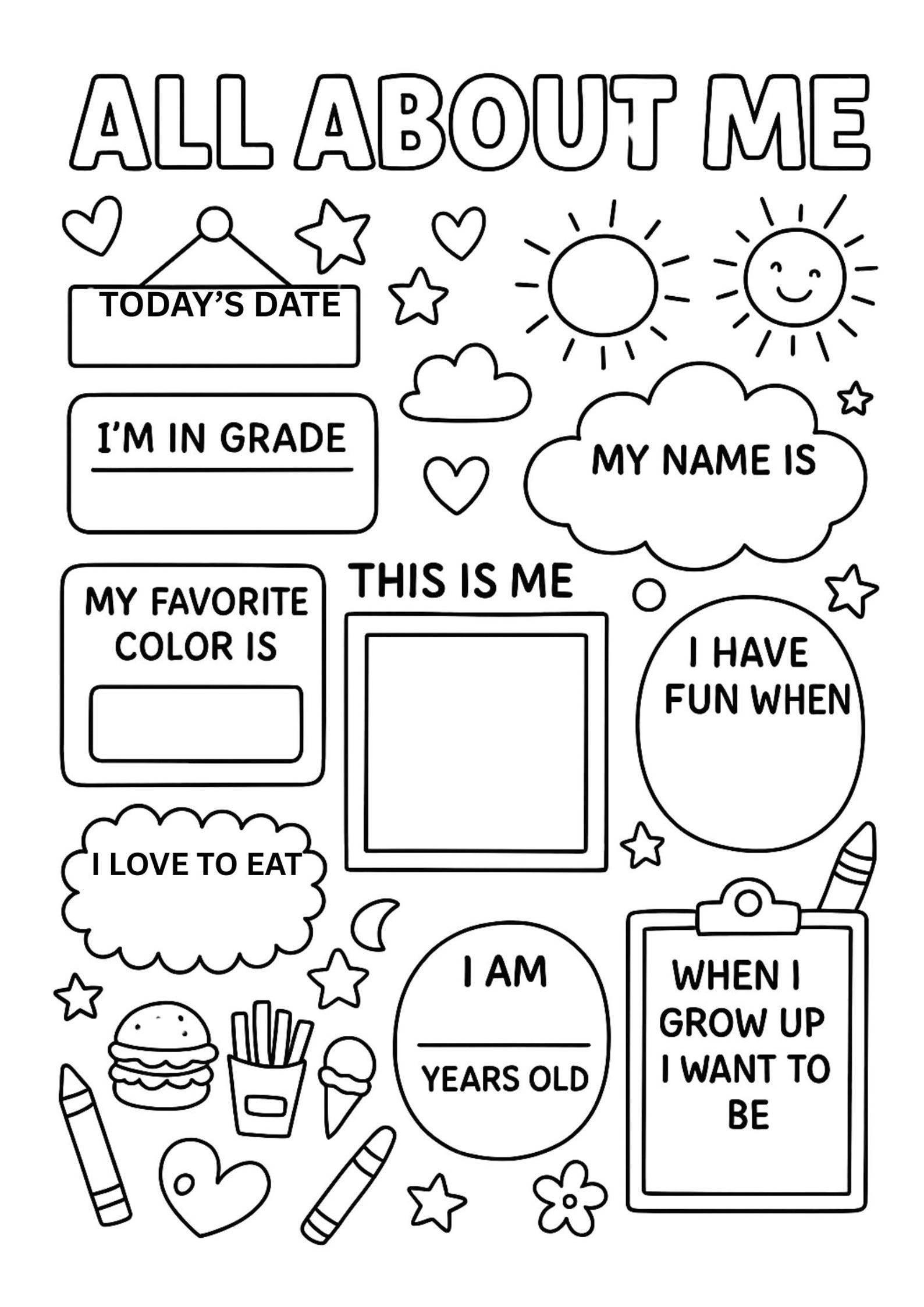 All About Me Worksheet Printable – Kids Coloring Page Activity ...