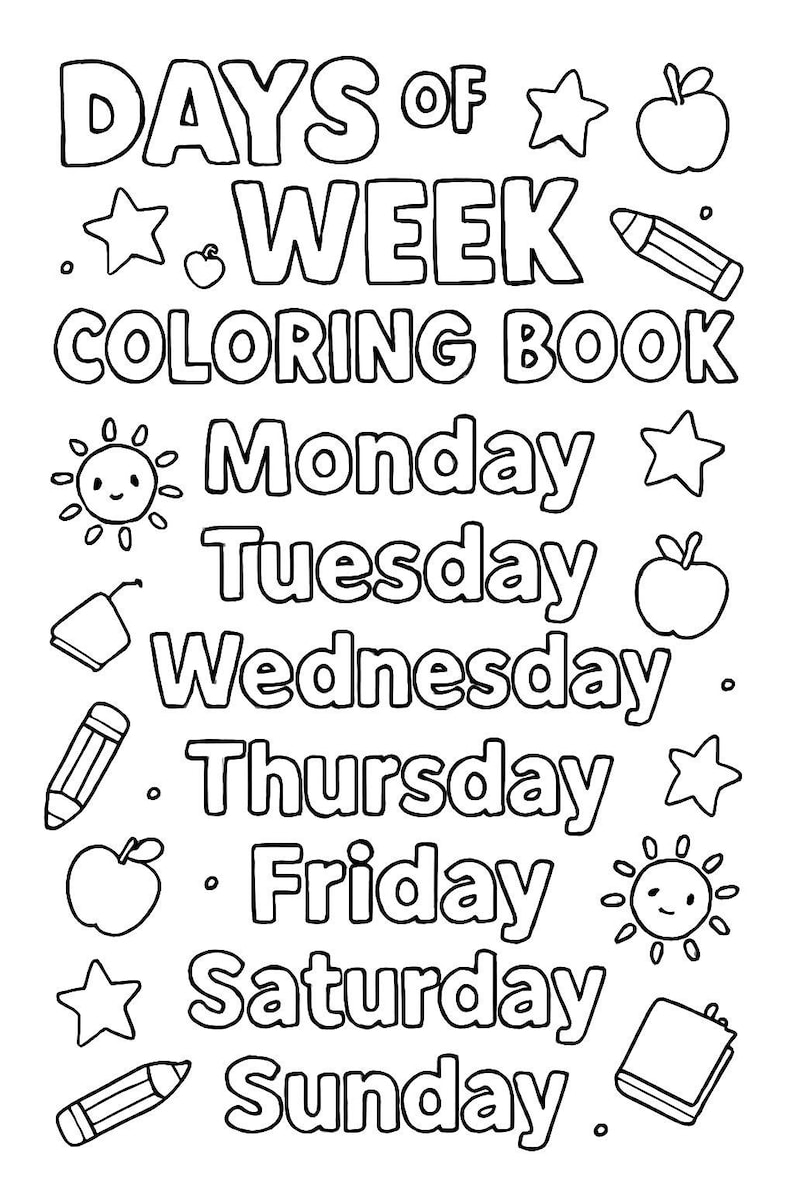Days of the Week Coloring Pages: Kids Learning Activity (PDF Download ...