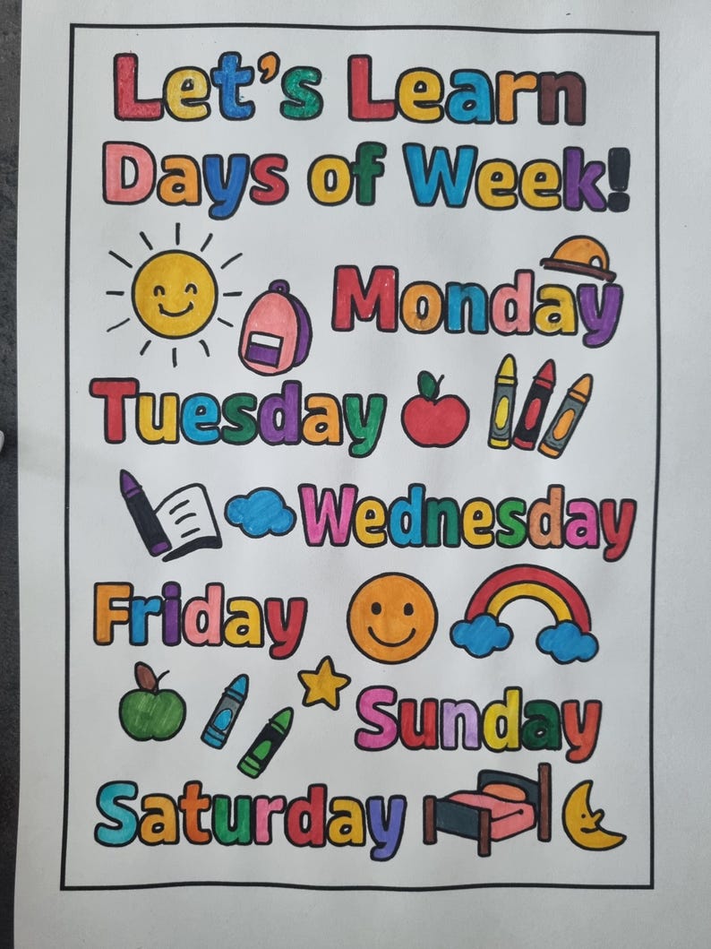 Days of the Week Coloring Page: Find the Missing Day! (PDF Download A4 ...