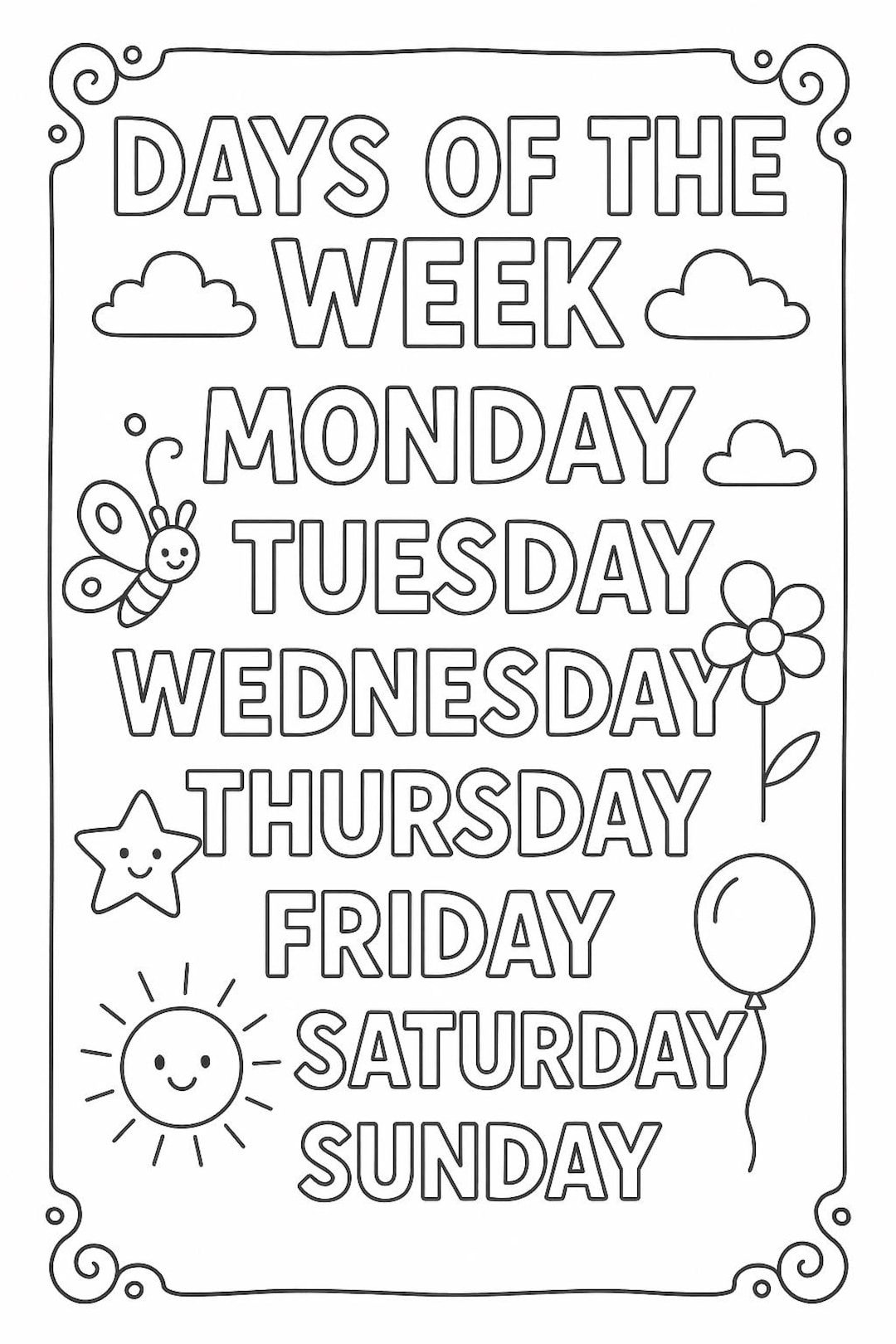 Printable Days of the Week Coloring Page – Fun Kids Activity Worksheet ...