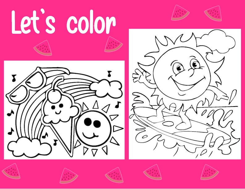 Hello Summer Coloring Pages for Kids , DIY Instant Download, Printable ...