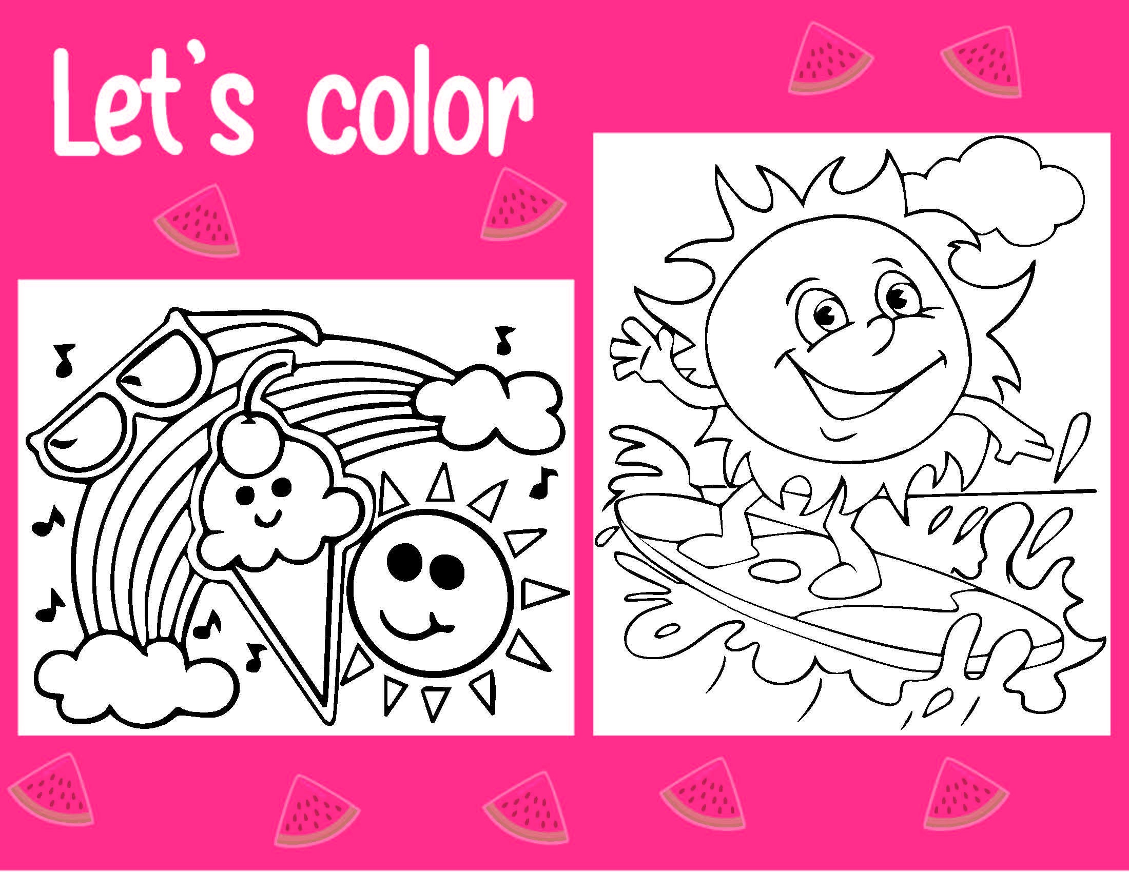 Hello Summer Coloring Pages for Kids , DIY Instant Download, Printable ...