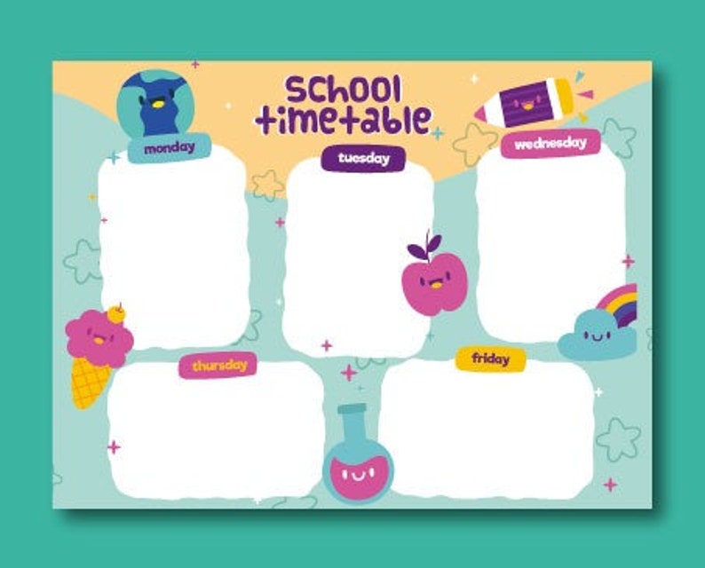 Printable Back to School Timetable Decoration Instant - Etsy