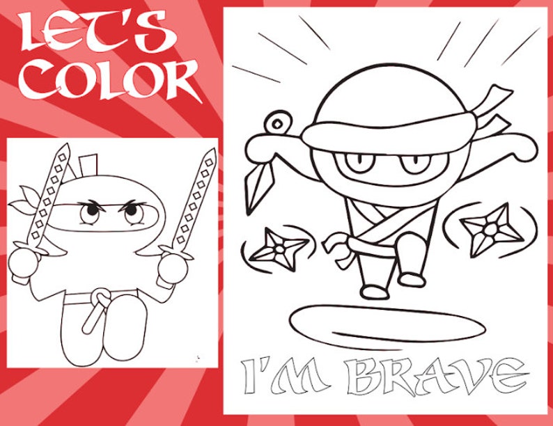 Printable Coloring Papers for Ninja Themed Birthday Party, DIY Instant ...