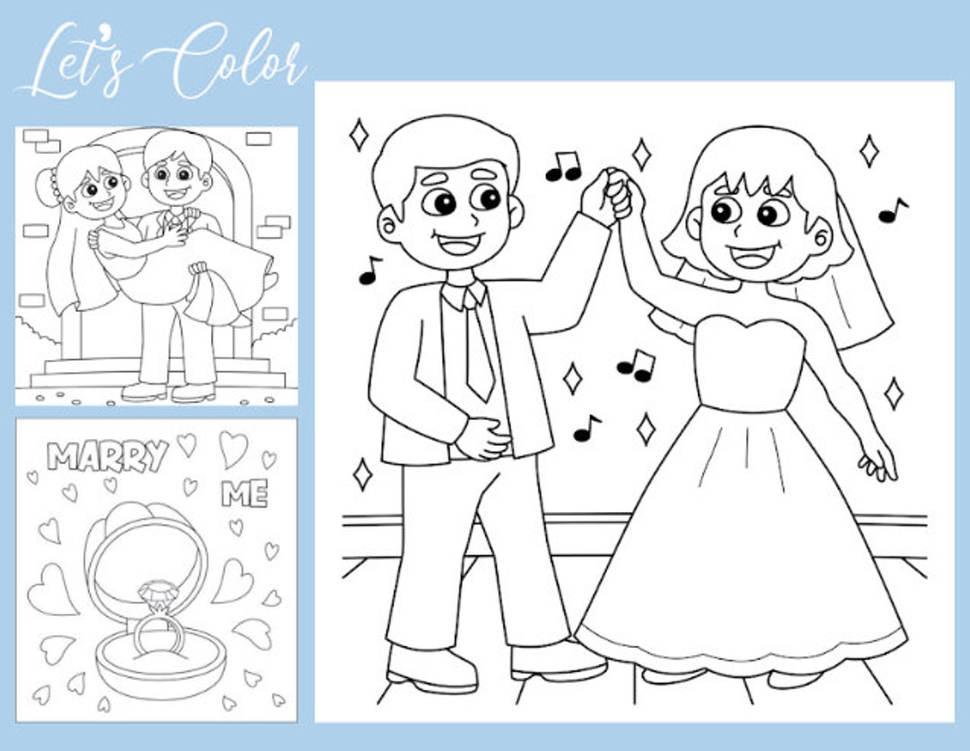 Printable Coloring Pages for Wedding / Engagement Party, Coloring Paper ...