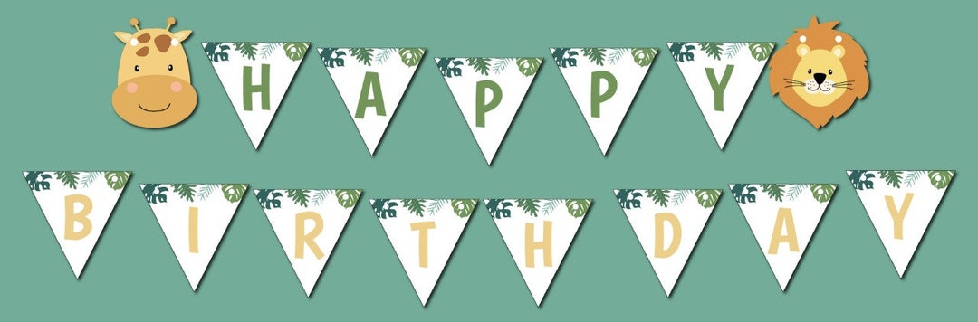 Safari Jungle Birthday Banner Printable | DIY Happy Birthday Party ...