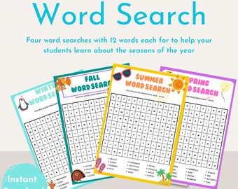 Seasons Bundle 5 Easy Word Search Sheets for Kids printable Puzzle ...
