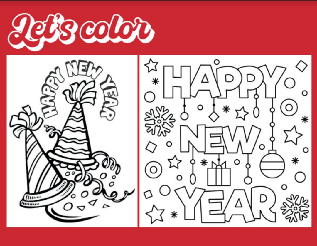 Printable New Year Party Coloring Pages for Your Kids, DIY Instant ...