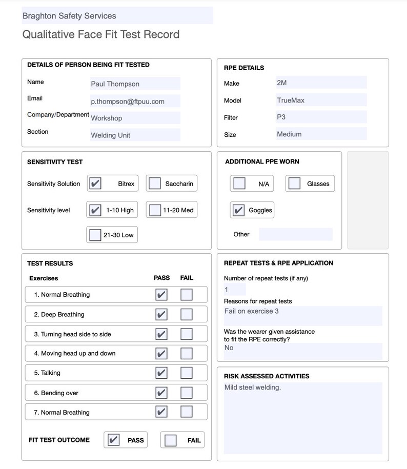 Respirator Face Fit Test Record, Mask Fitting for QUALITATIVE Tests - Etsy