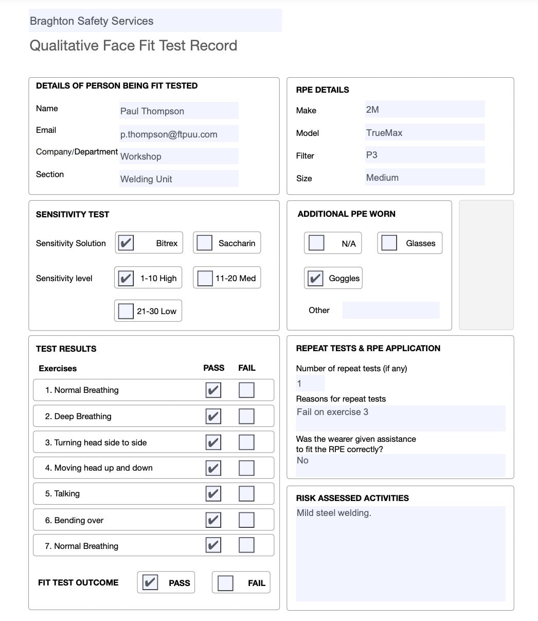 Respirator Face Fit Test Record, Mask Fitting for QUALITATIVE Tests - Etsy