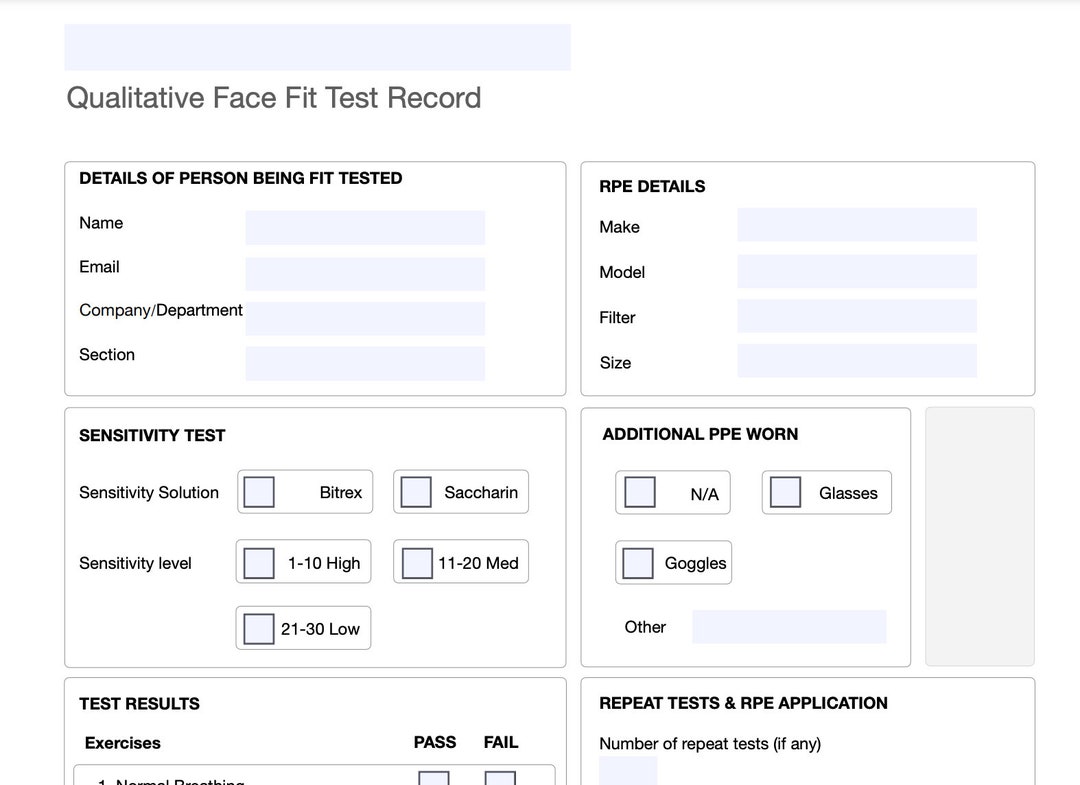 Respirator Face Fit Test Record, Mask Fitting for QUALITATIVE Tests - Etsy