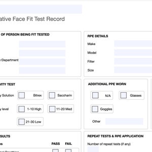 Respirator Face Fit Test Record, Mask Fitting for QUALITATIVE Tests - Etsy
