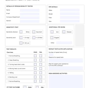 Respirator Face Fit Test Record, Mask Fitting for QUALITATIVE Tests - Etsy