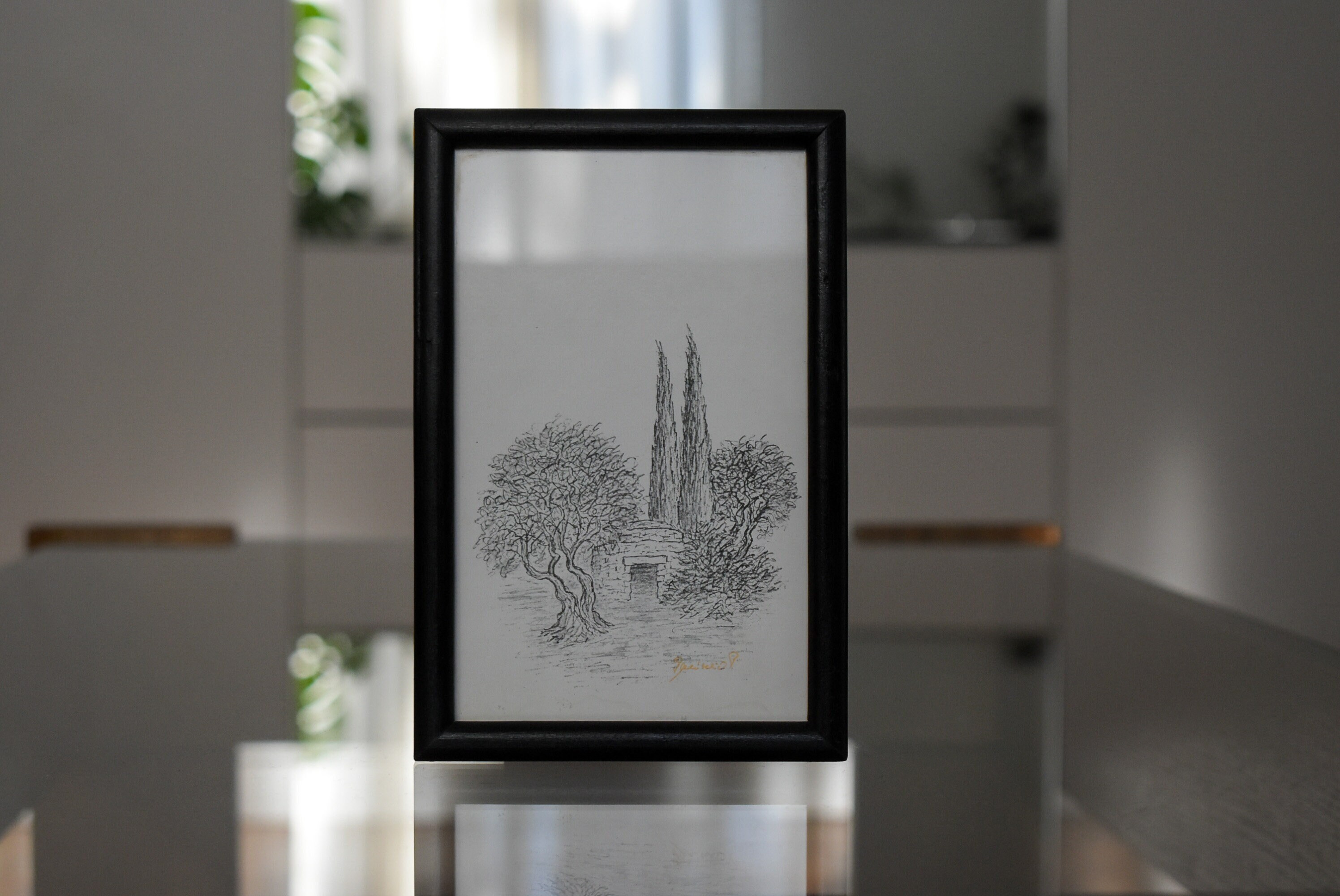 Vintage Black and White Lithograph Print of Mediterranean Stone House ...