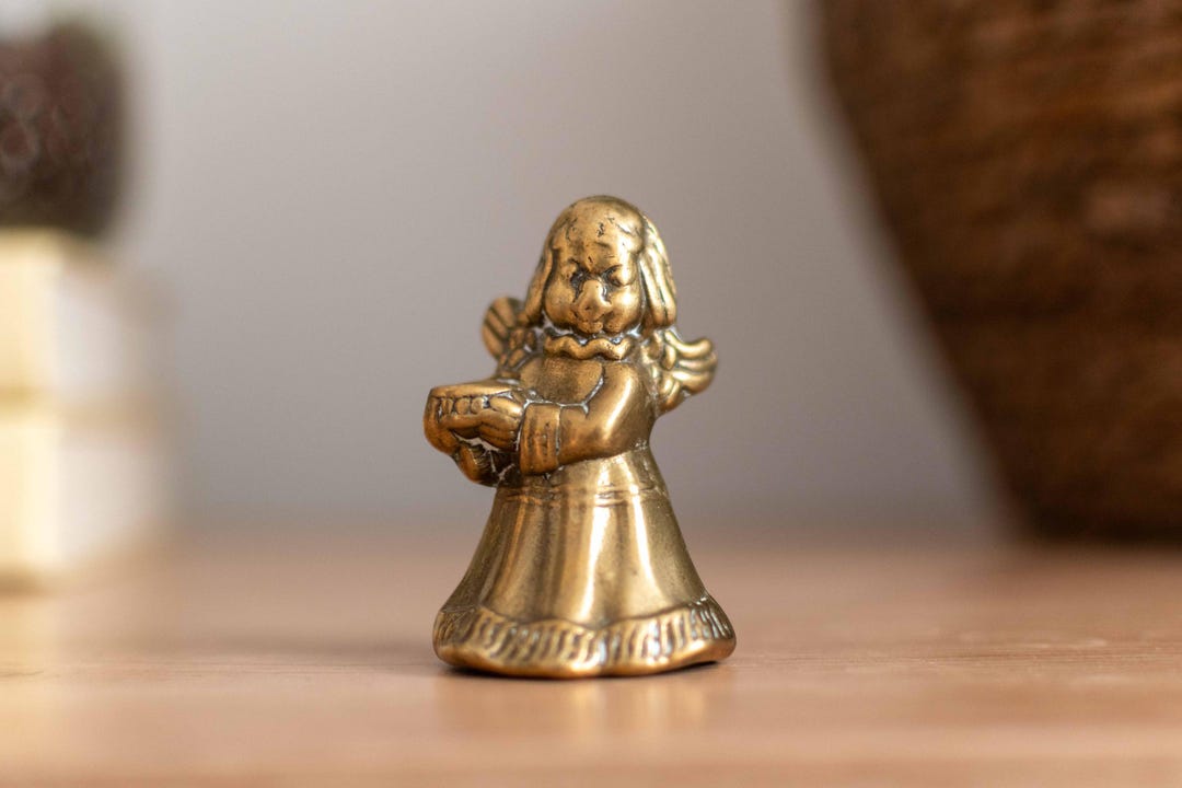 Vintage 1980s Miniature Brass Angel Figurine With Candle Holder ...
