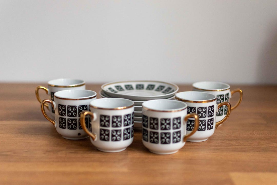 Vintage 1950s GDR Porcelain Coffee Set - 6 Coffee Cups and Saucers | Retro Vintage Midcentury ...