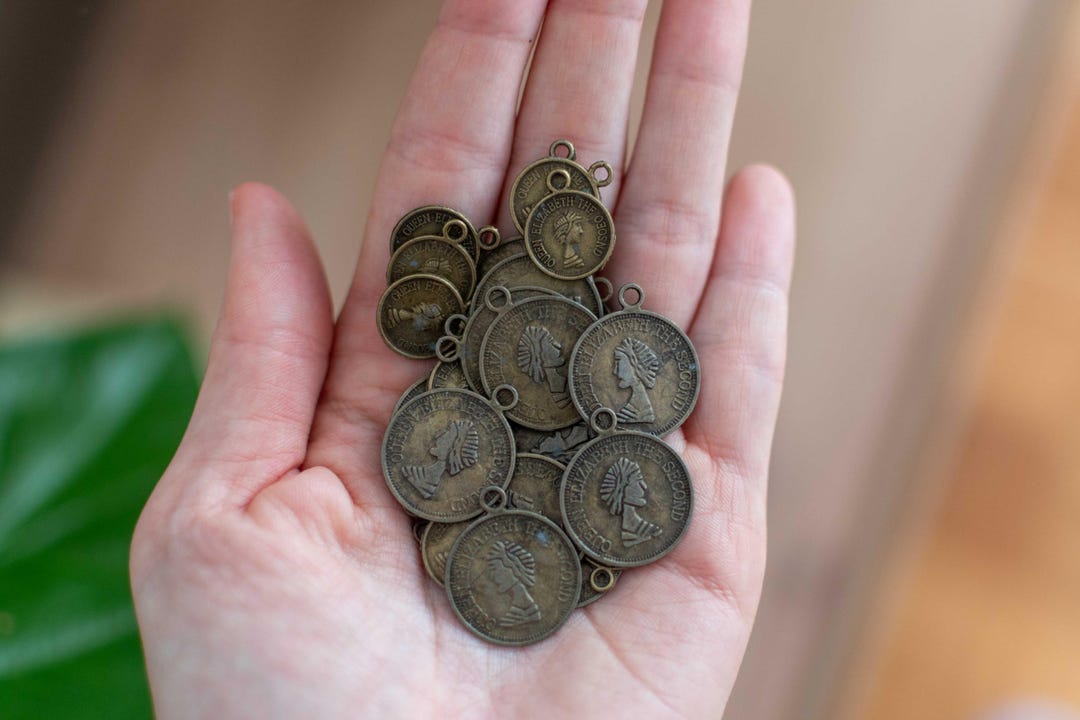 Vintage 1980s Faux Queen Elizabeth II Coin Pendants - Faux Coin Charms ...
