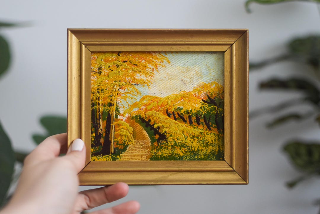 Vintage 1960s Oil Painting on Canvas Board, Autumn Vineyard Landscape ...