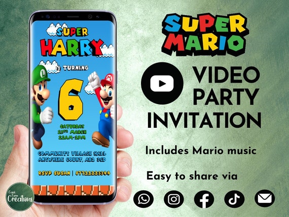 SUPER MARIO Video Invitation Personalised Invitation - Etsy