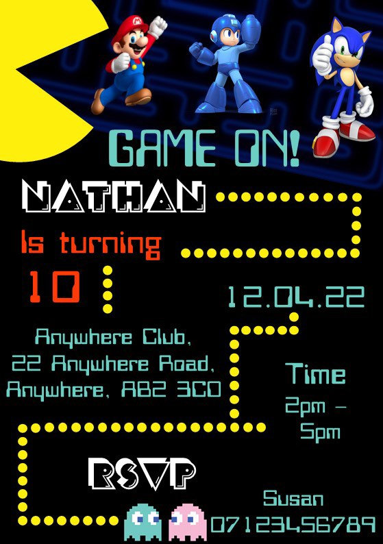 GAMING Personalised Invitation Printable Invitation Kids Birthday Party ...