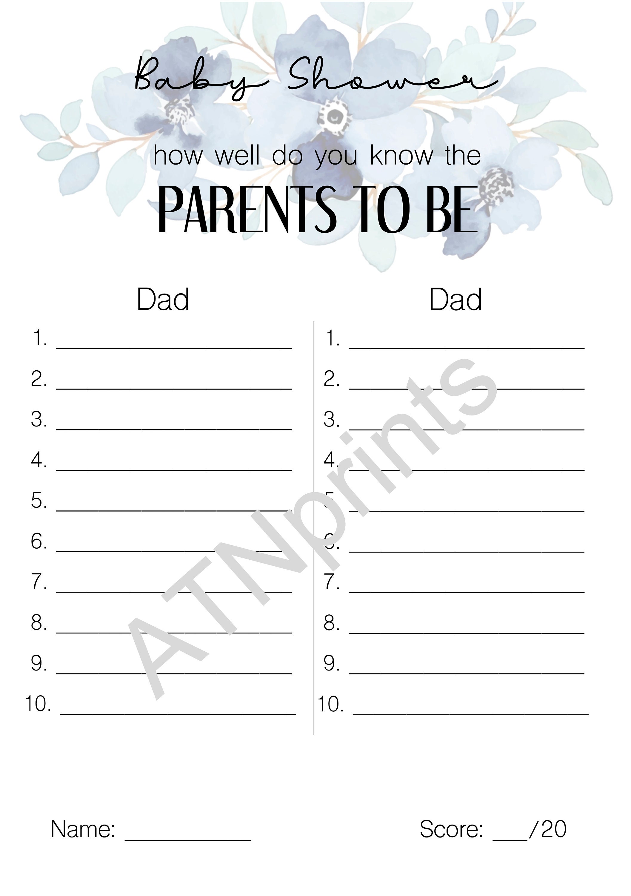 Baby Shower Games Parents Quiz Printable Download Blue - Etsy
