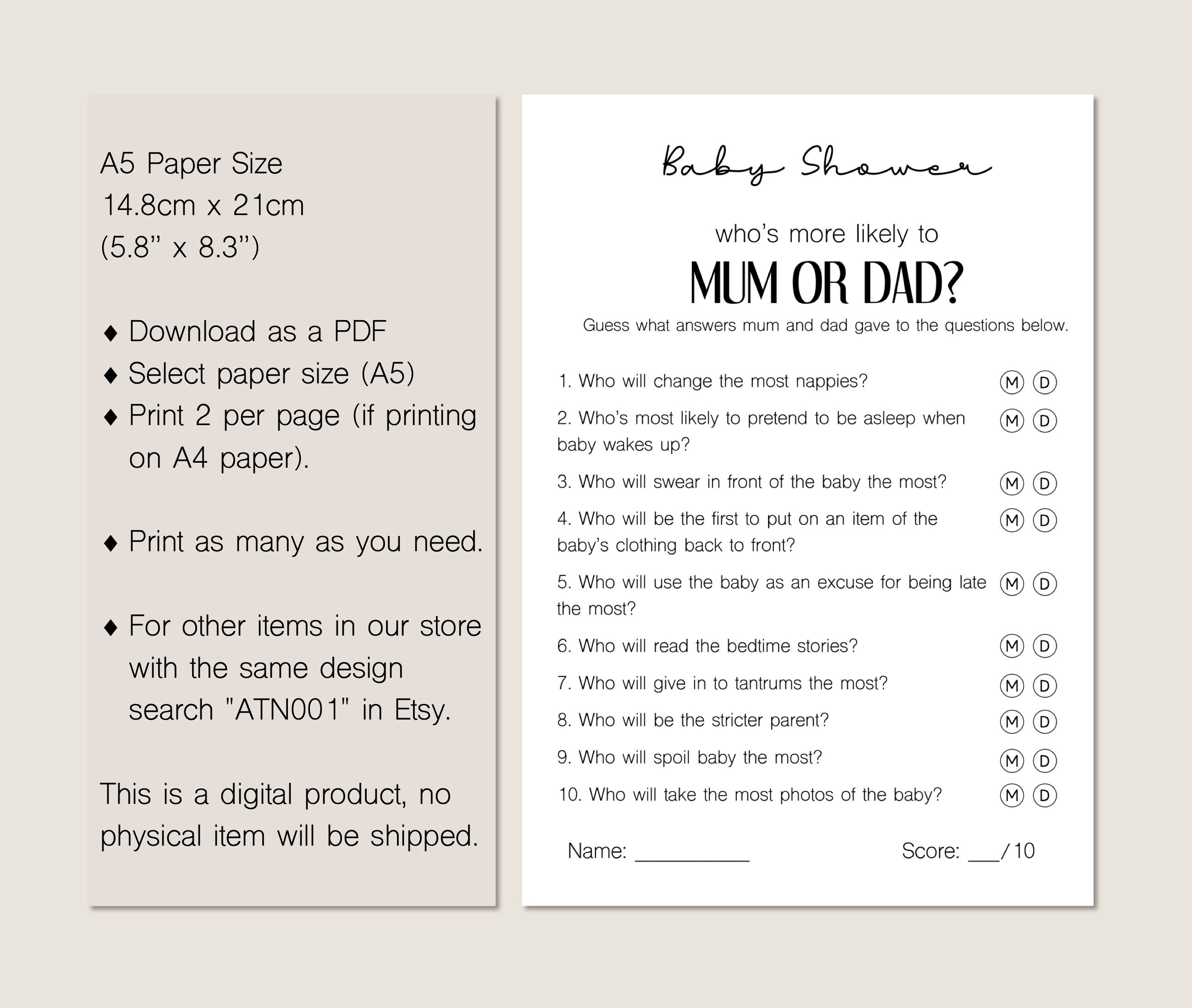 Baby Shower Games | Who's More Likely To...? | Printable | Download ...