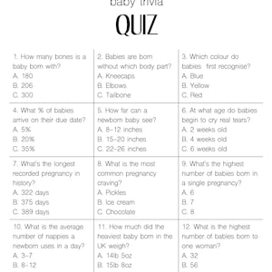 Baby Shower Games | Baby Trivia Quiz | Printable | Download | ATN001 - Etsy