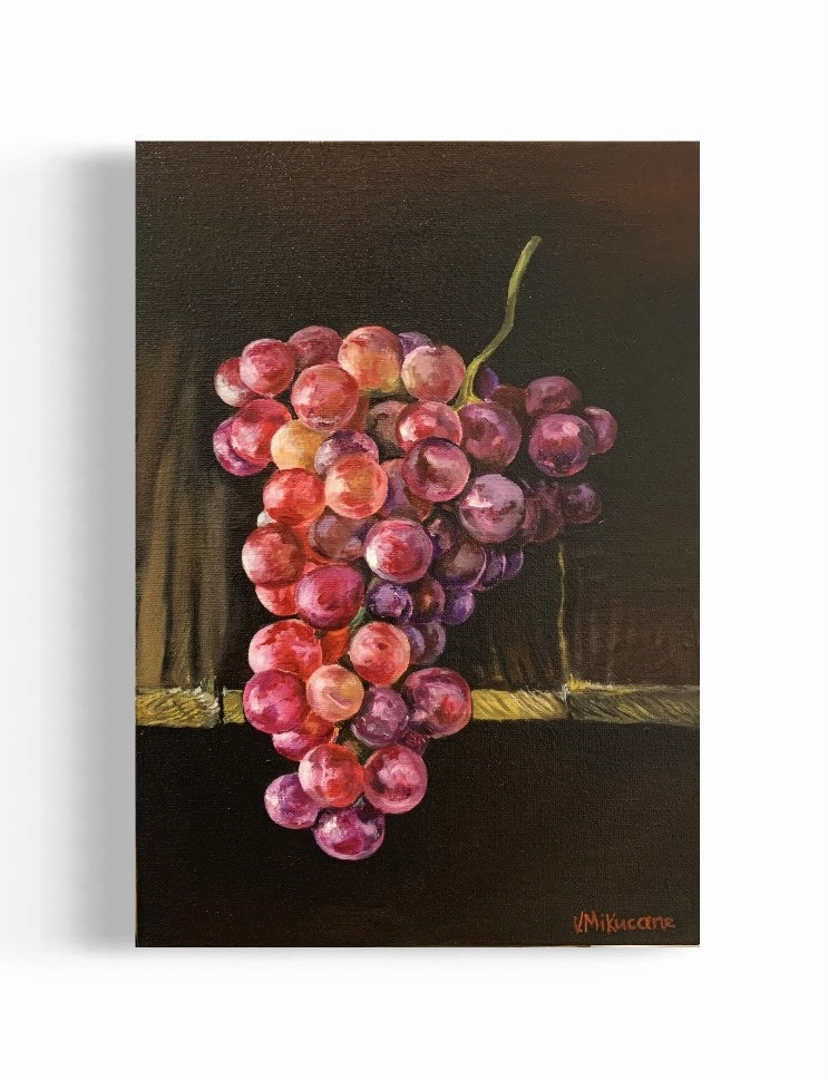 Still Life Oil Painting Grapes Fruits on Stretched Canvas 21x30 Cm/8.3 ...