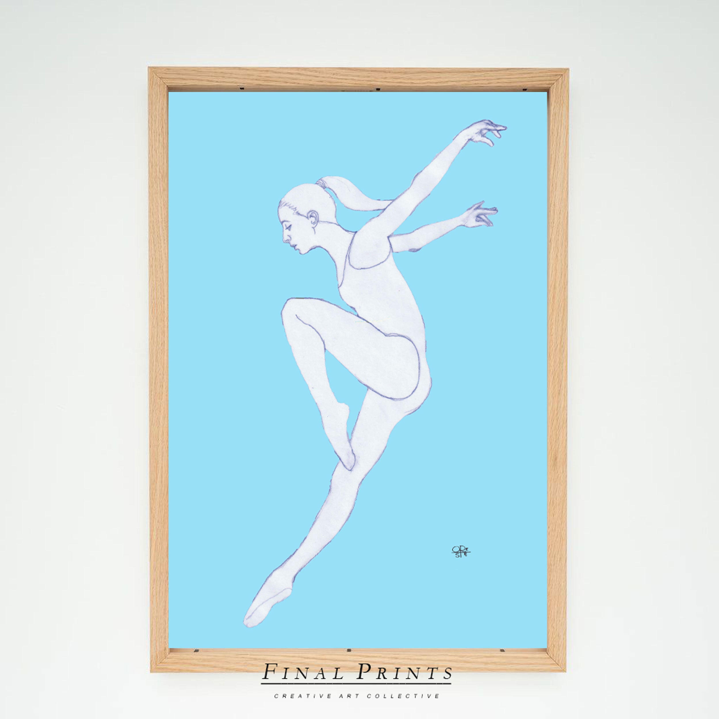 Girl Dancing Poster Blue Background One Line Printable Art - Etsy