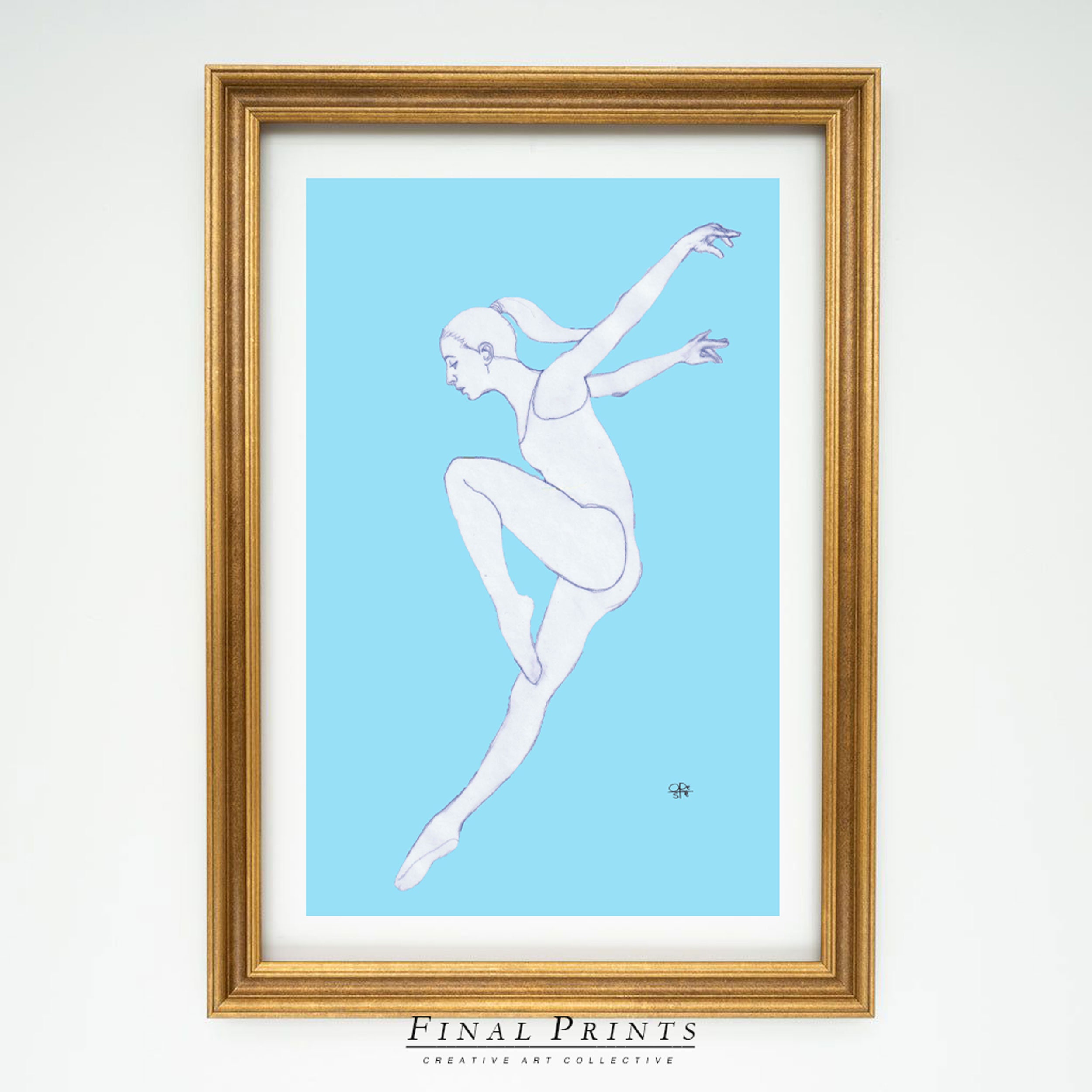 Girl Dancing Poster Blue Background One Line Printable Art - Etsy