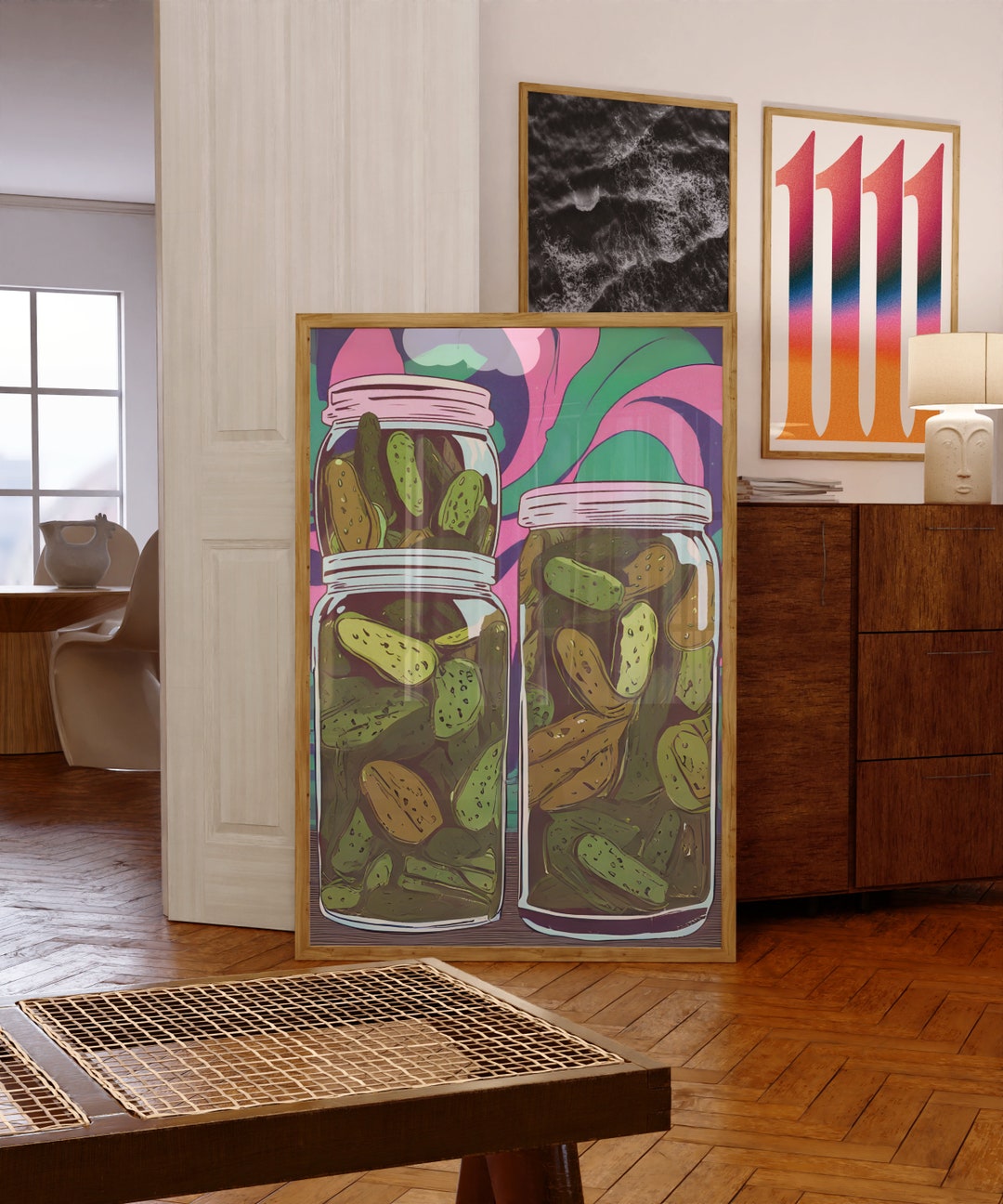Trippy Cucumbers in a Mason Jar Wall Art, AI Wall Decor, AI Generated ...