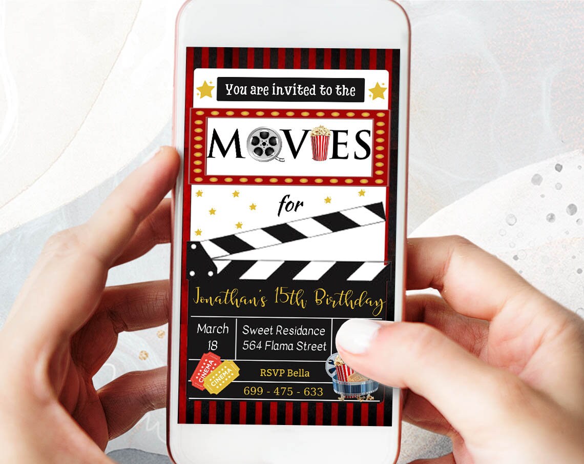 Digital Movie Birthday Invitation, Printable Movie Night Invitation ...