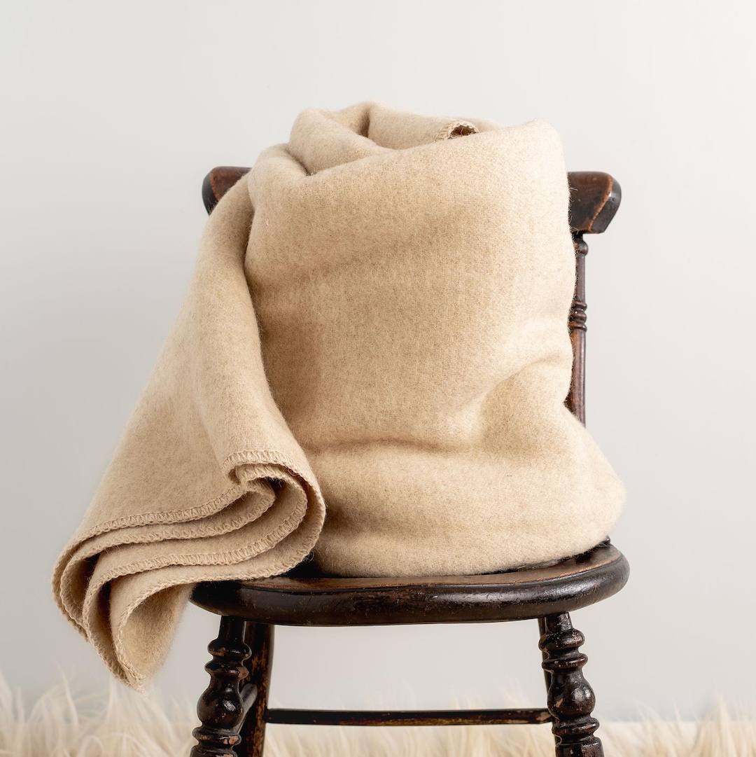 Wool Blanket Thick Pure Sheep's Wool Camp Blanket in Natural Beige. 100 ...