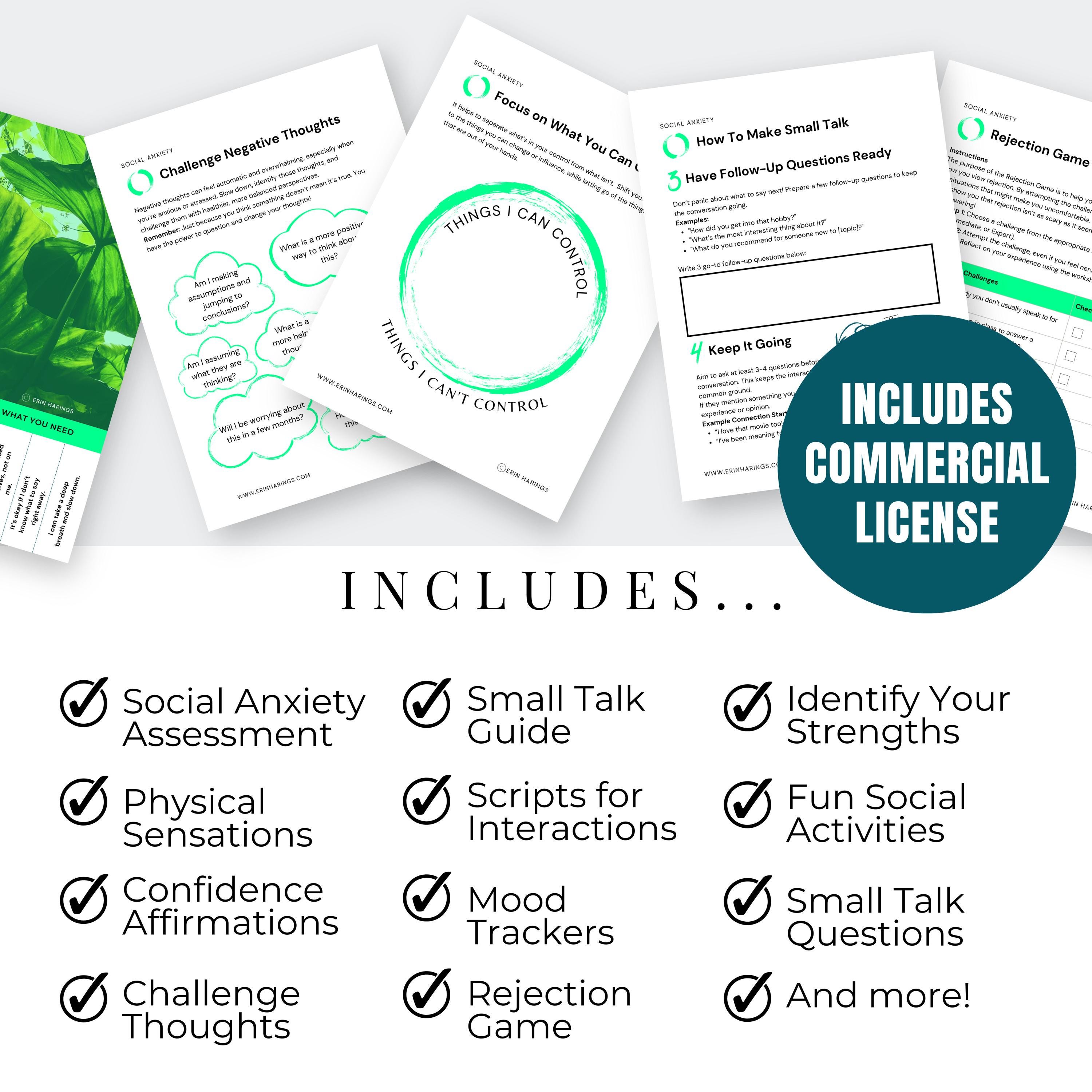 Social Anxiety Worksheets for Therapy | CBT Tools, Small Talk Scripts ...