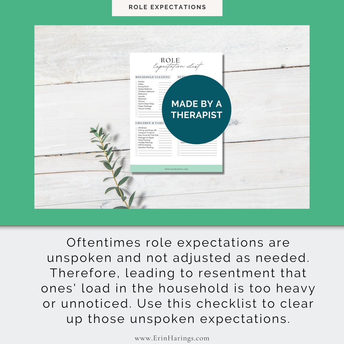 Couples Therapy Worksheets | Role Expectation List | Relationship ...