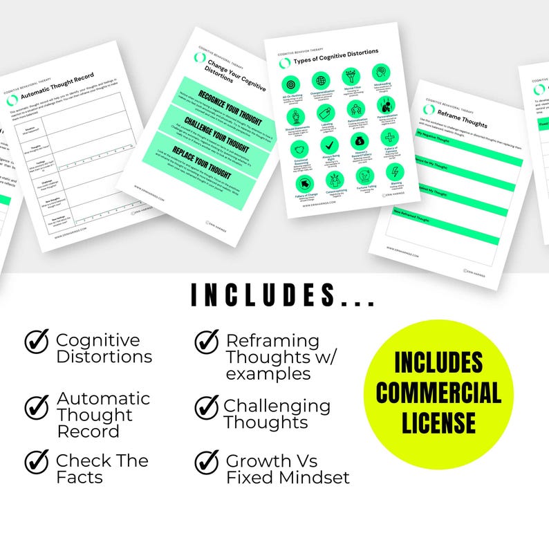 CBT Thought Record Worksheet | Challenge Cognitive Distortions, Reframe ...