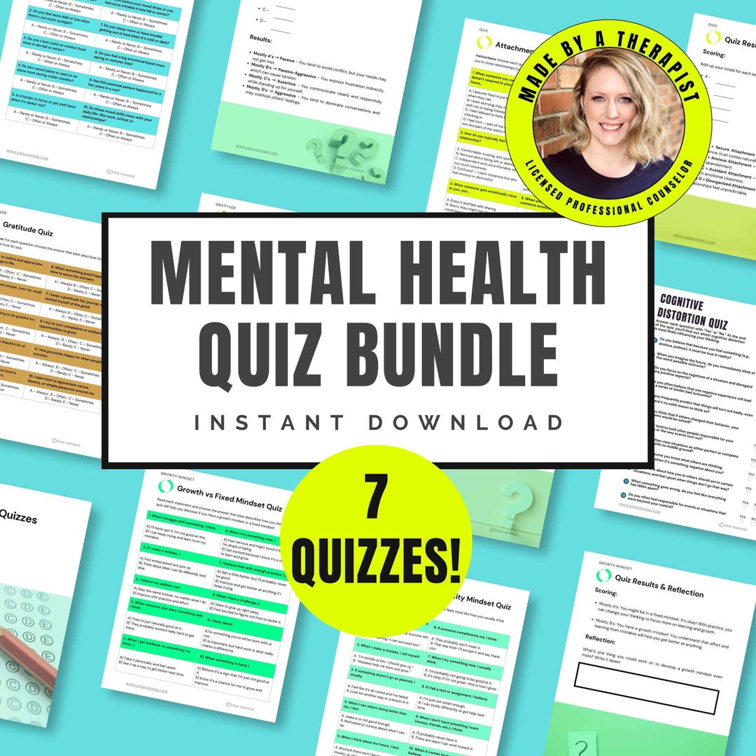 Mental Health Quiz Bundle | Mindset, Attachment Style, Cognitive ...