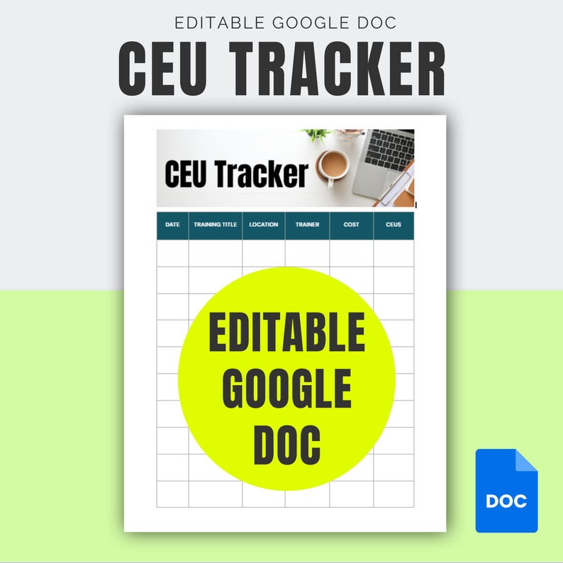 CEU Tracker Google Docs Template | Editable and Digitally Fillable for ...