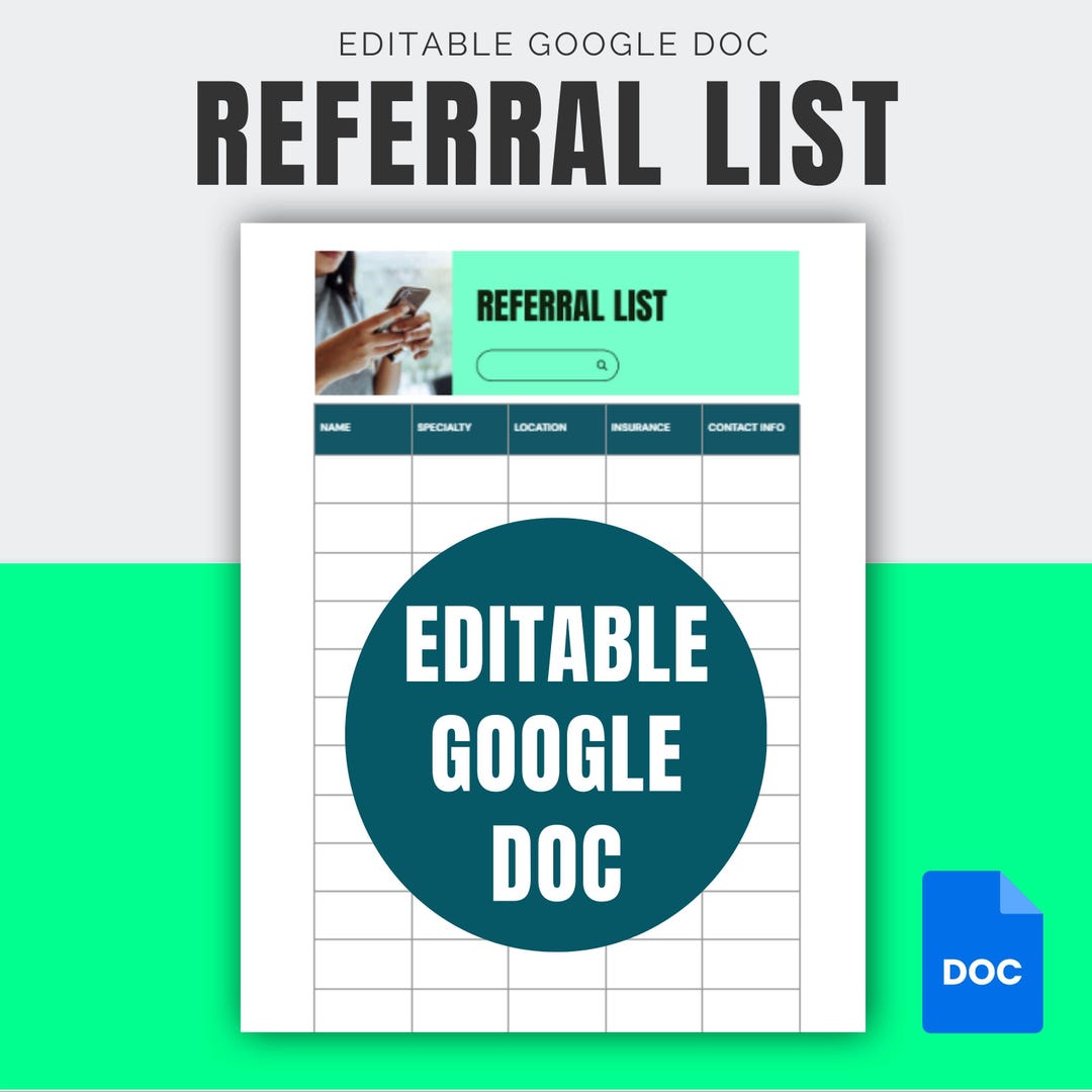 Referral List Google Docs Template | Editable & Organized Contact List ...