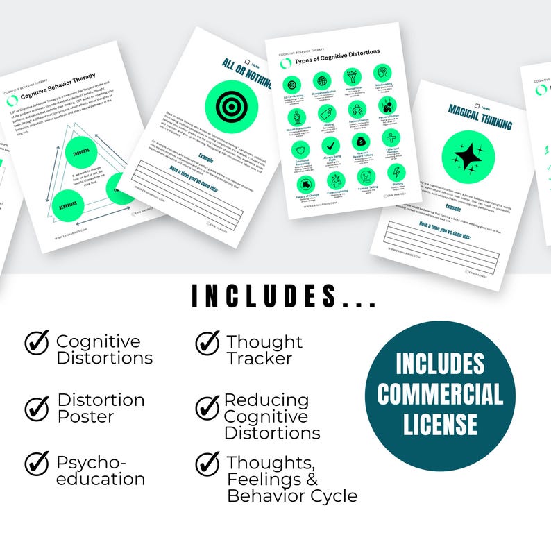 CBT Worksheet Bundle: Cognitive Distortions, Thought Tracker (PDF ...